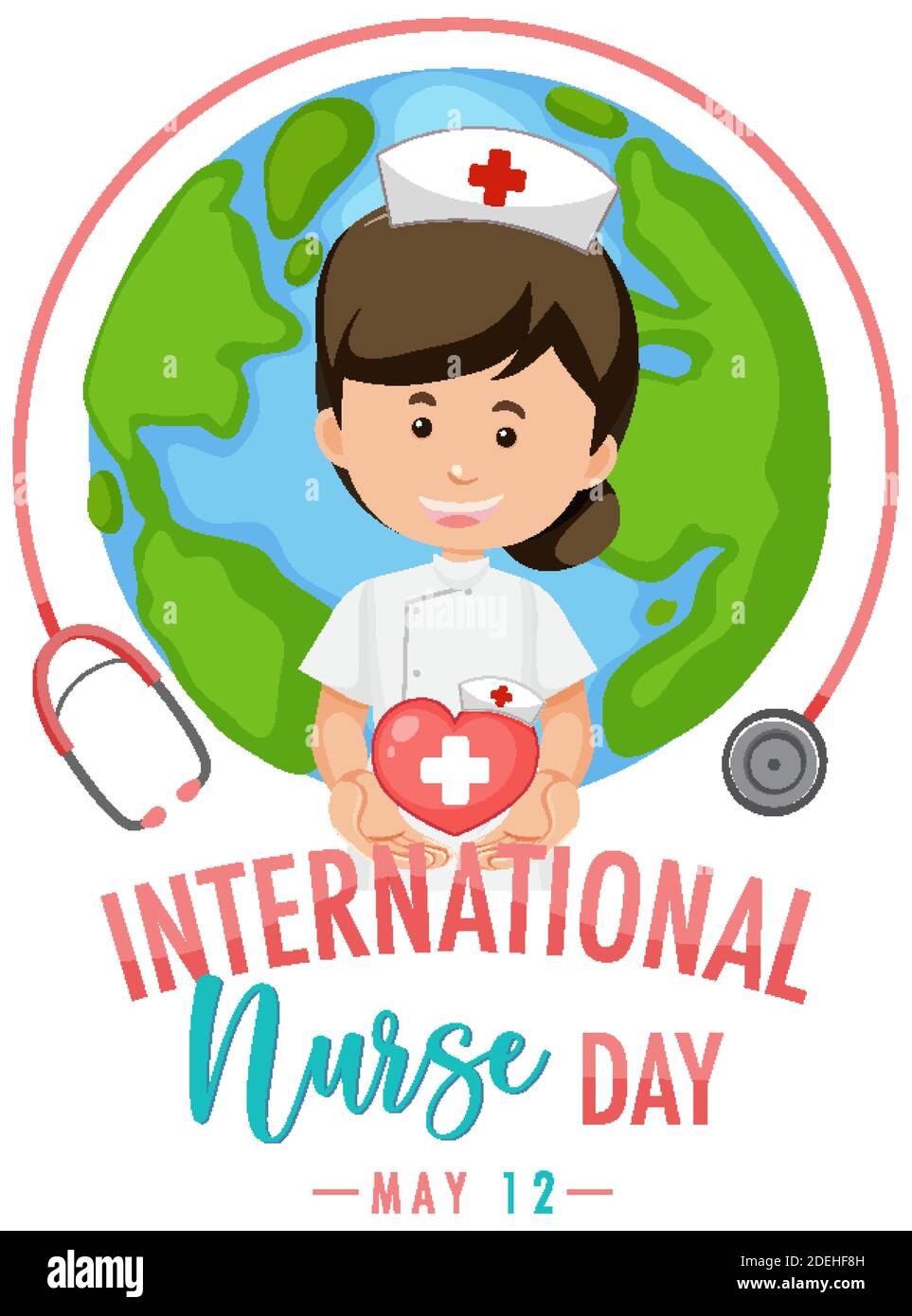 International Nurse Day logo with cute nurse on globe background ...