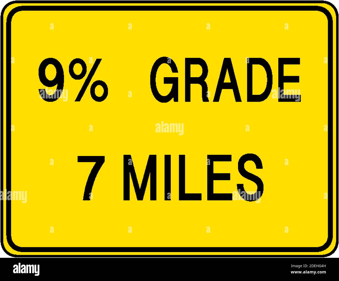 9% grade 7 miles sign isolated on white background illustration Stock ...