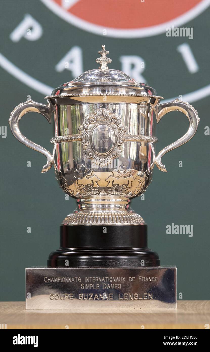 Illustration of the trophy during the French Tennis Open 2019 Draw in ...