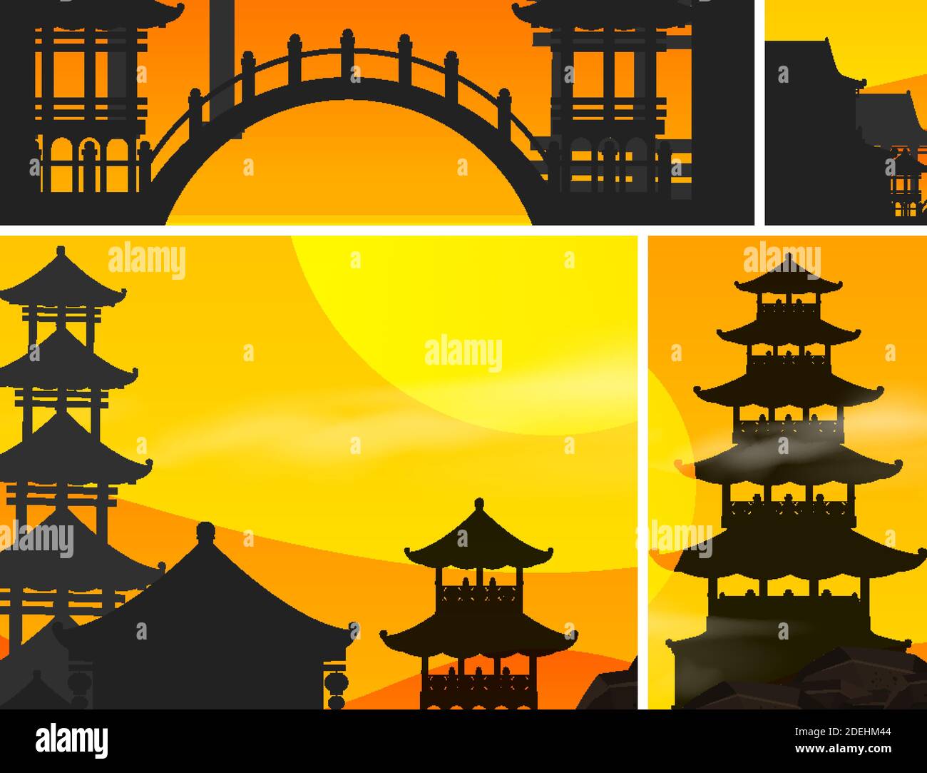 Chinese sunset set background illustration Stock Vector Image & Art - Alamy