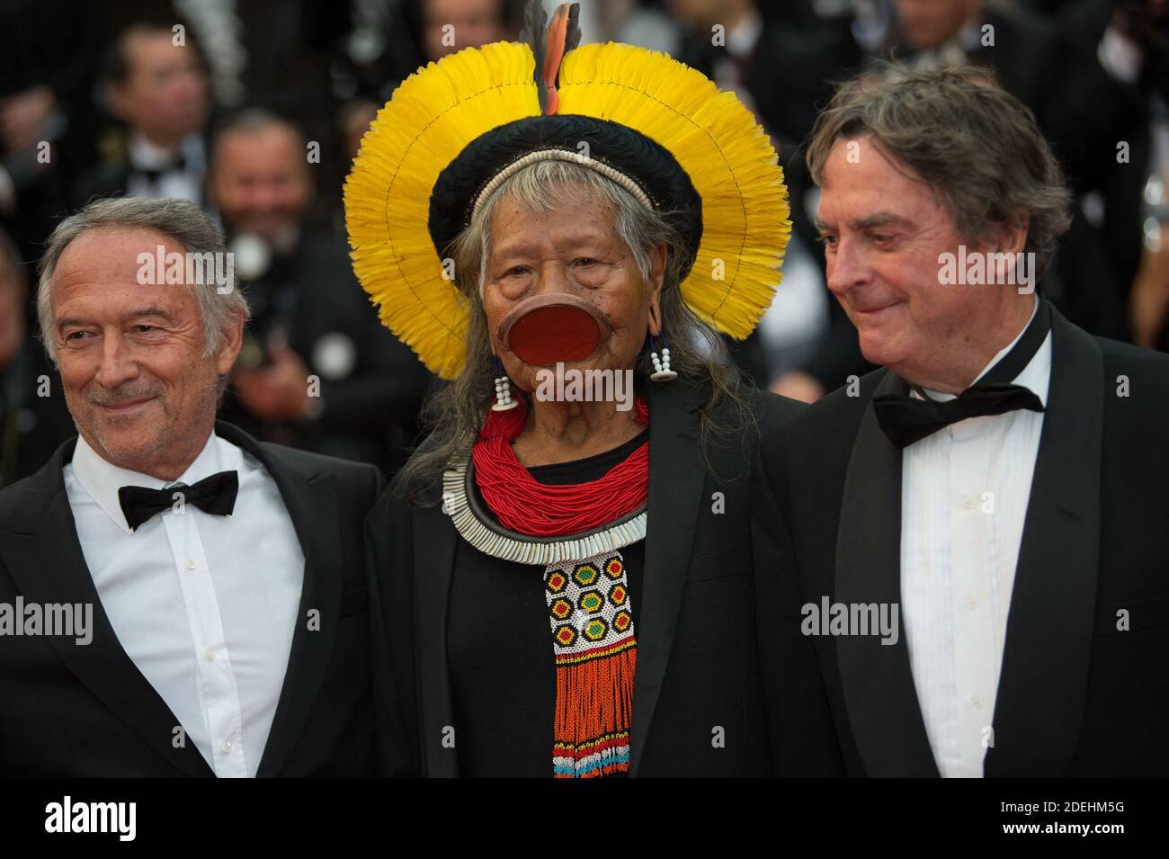 Chief Raoni Metuktire, Jean-Pierre Dutilleux and guests arriving on the ...