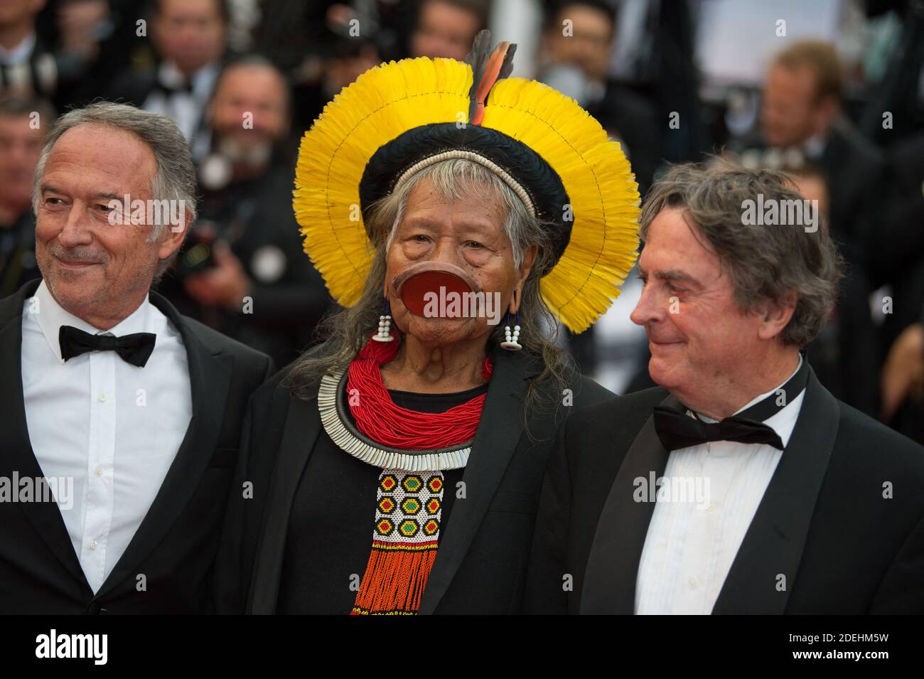 Chief Raoni Metuktire, Jean-Pierre Dutilleux and guests arriving on the ...