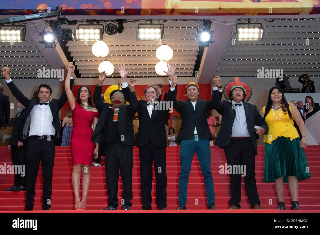 Chief Raoni Metuktire, Jean-Pierre Dutilleux and guests attending the ...