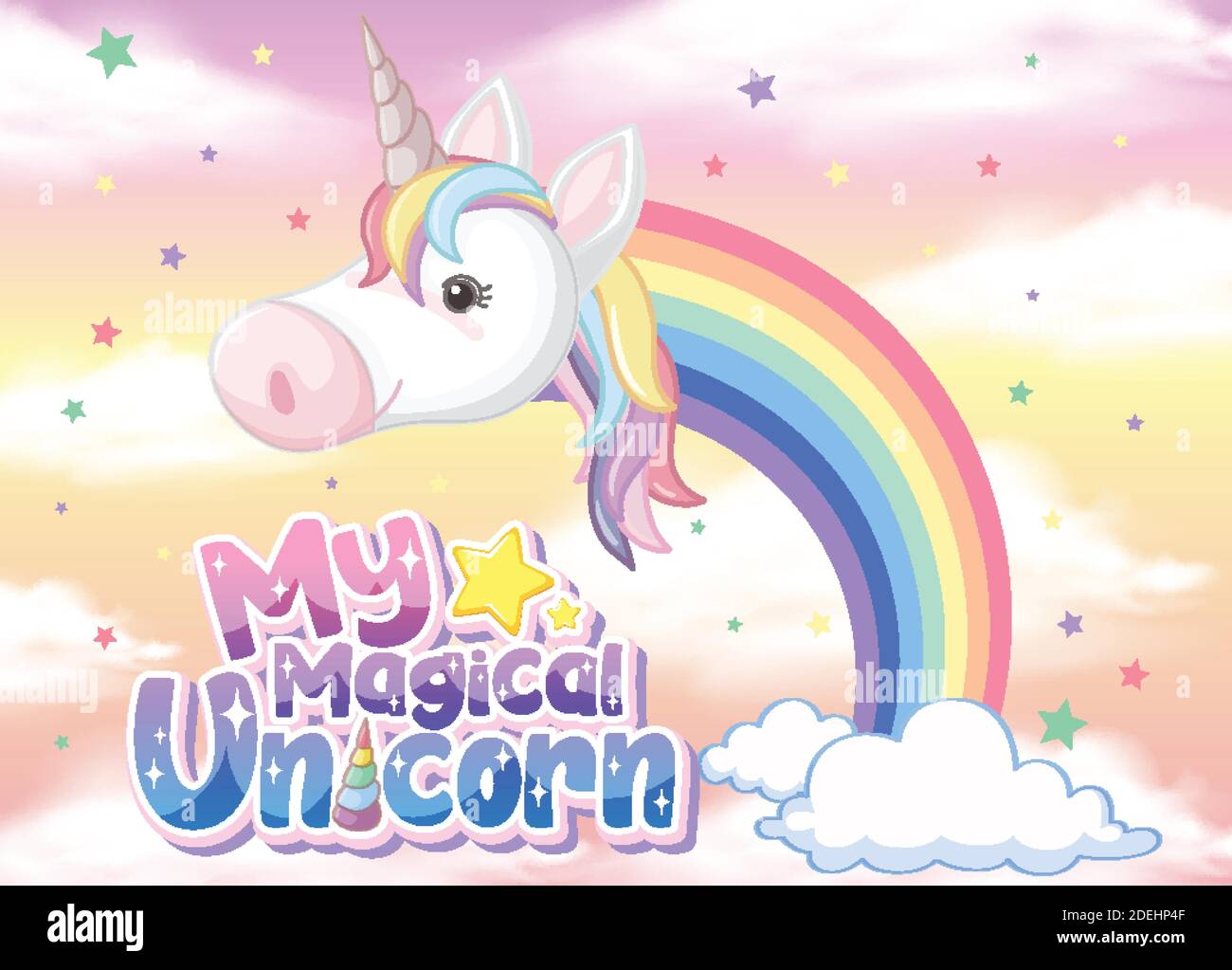 Cute unicorn banner on pastel background color illustration Stock ...