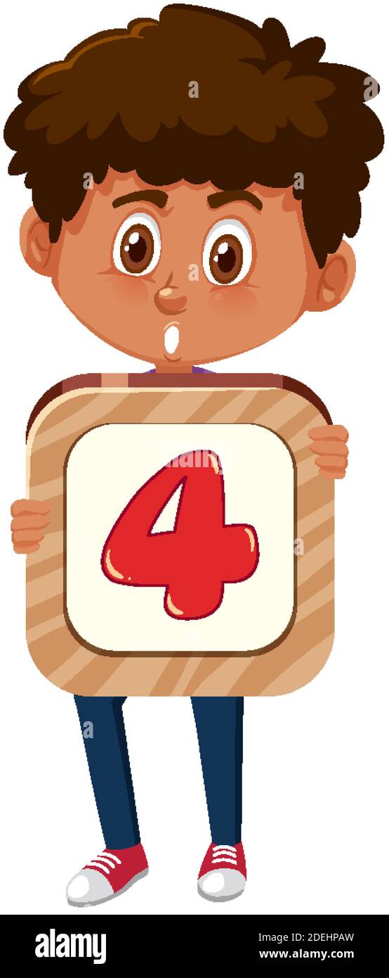 Student boy holding the number cartoon character isolated on white ...