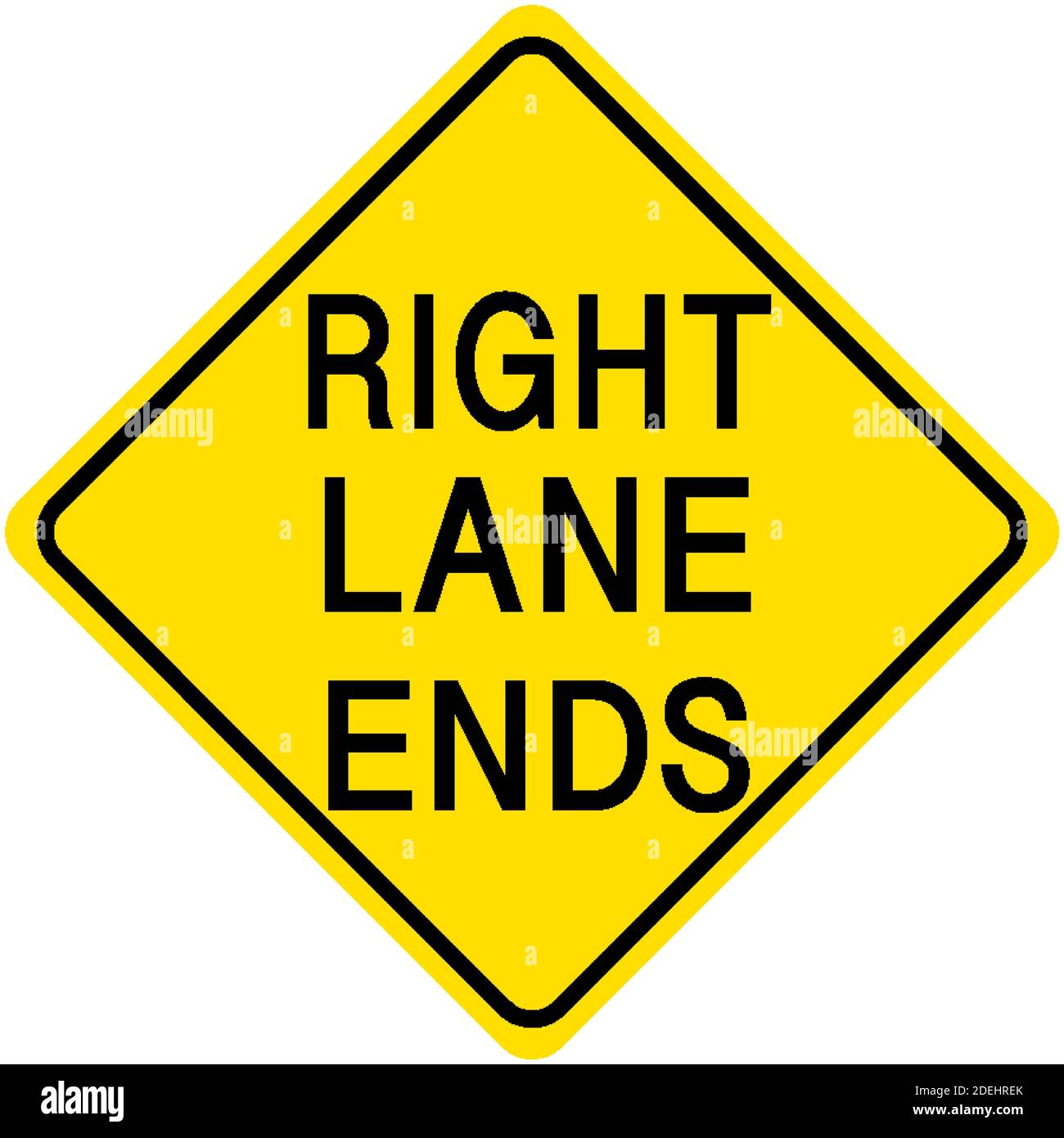 Right Lane Ends yellow sign on white background illustration Stock ...