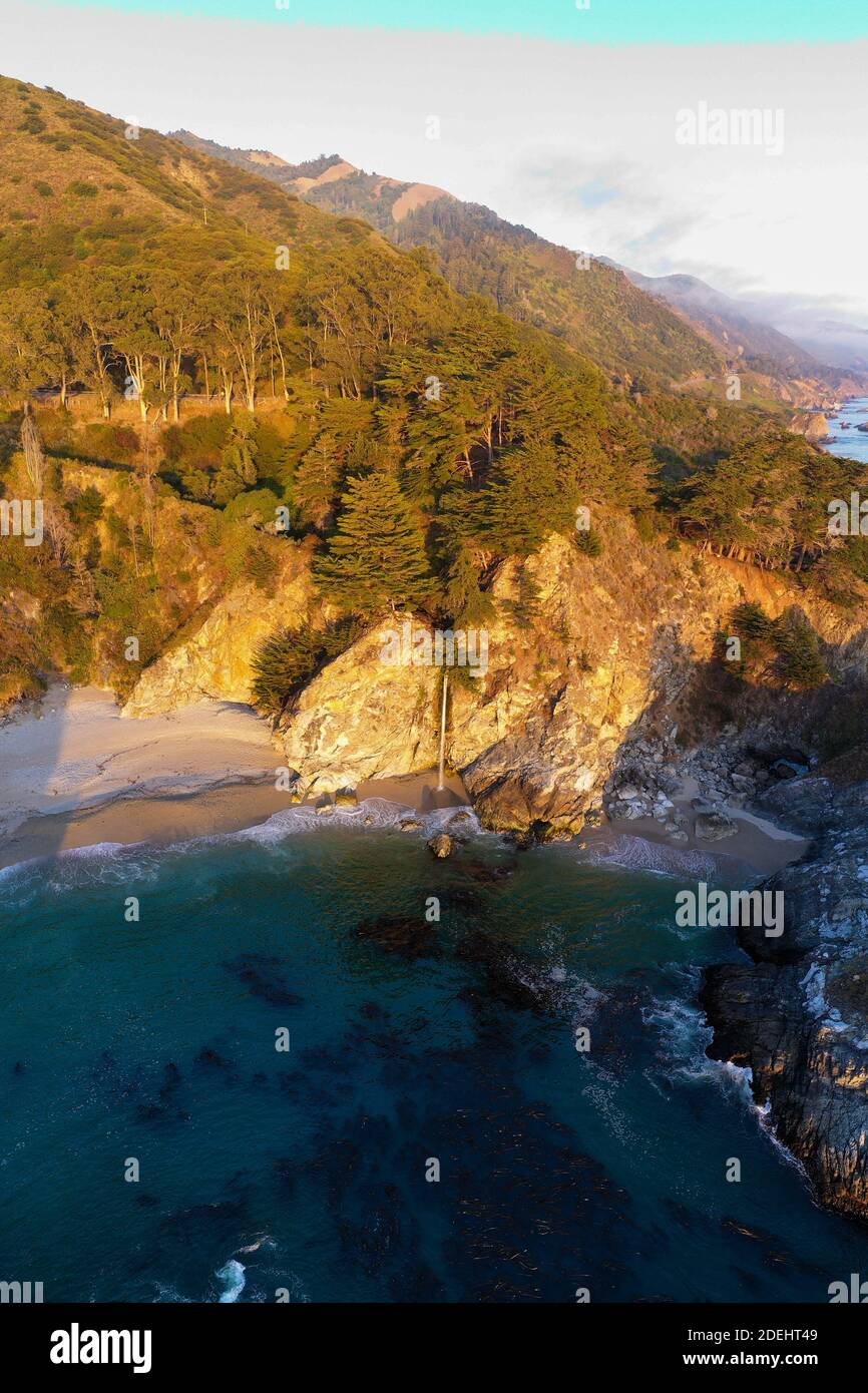 McWay Falls is an 80-foot-tall waterfall on the coast of Big Sur in ...