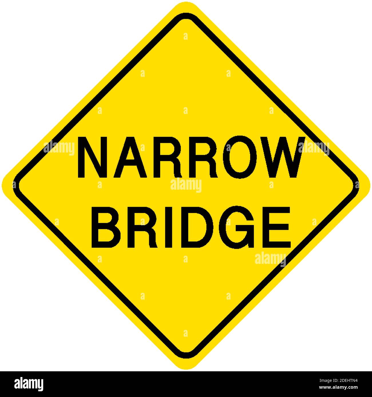 Narrow bridge yellow sign on white background illustration Stock Vector ...