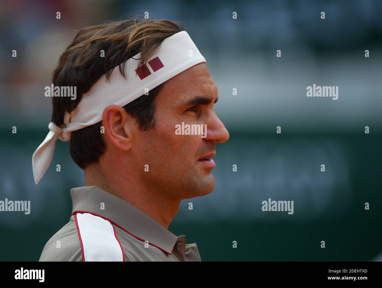 Switzerland's Roger Federer playing in the first round of the 2019 BNP ...