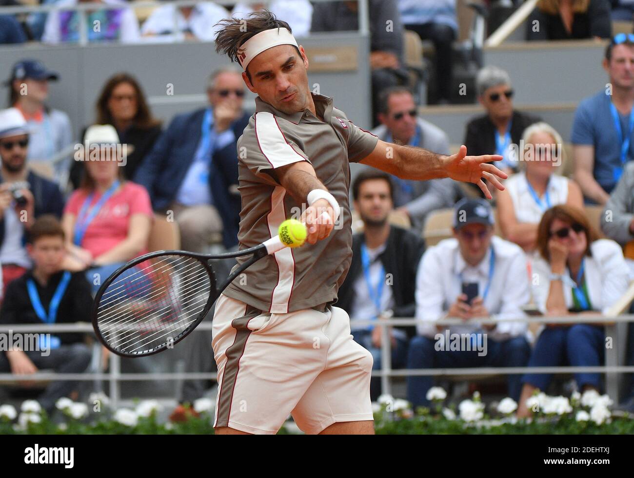 Switzerland's Roger Federer playing in the first round of the 2019 BNP ...