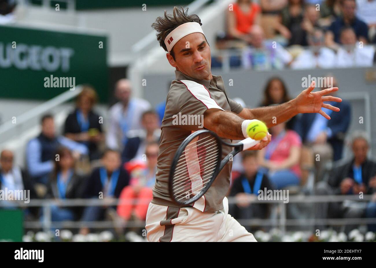 Switzerland's Roger Federer playing in the first round of the 2019 BNP ...
