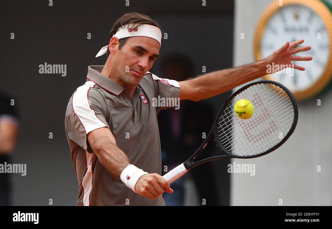 Switzerland's Roger Federer playing in the first round of the 2019 BNP ...