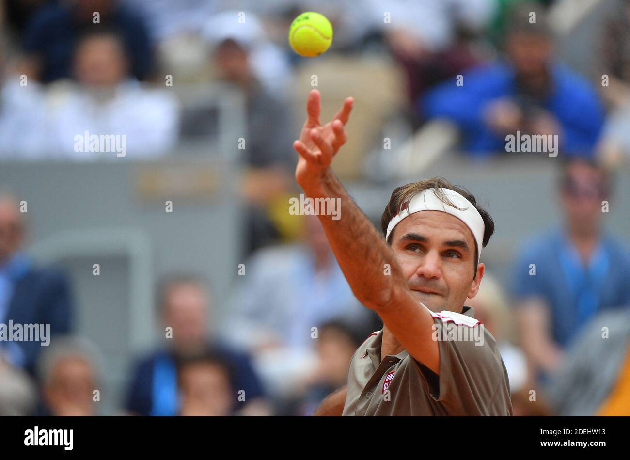Switzerland's Roger Federer playing in the first round of the 2019 BNP ...