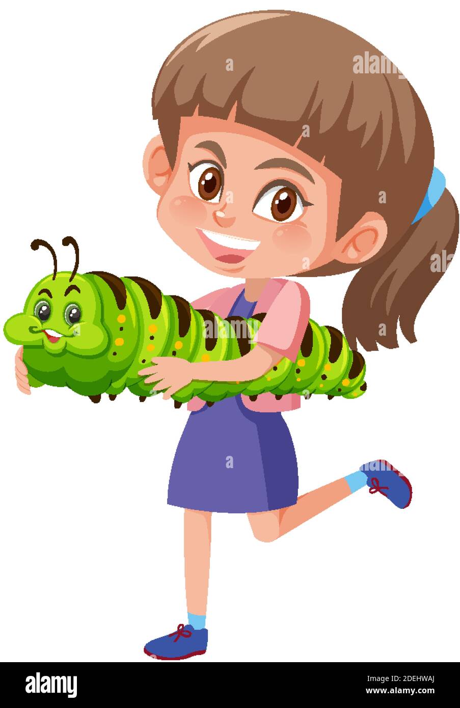 Girl holding cute animal cartoon character isolated on white background ...