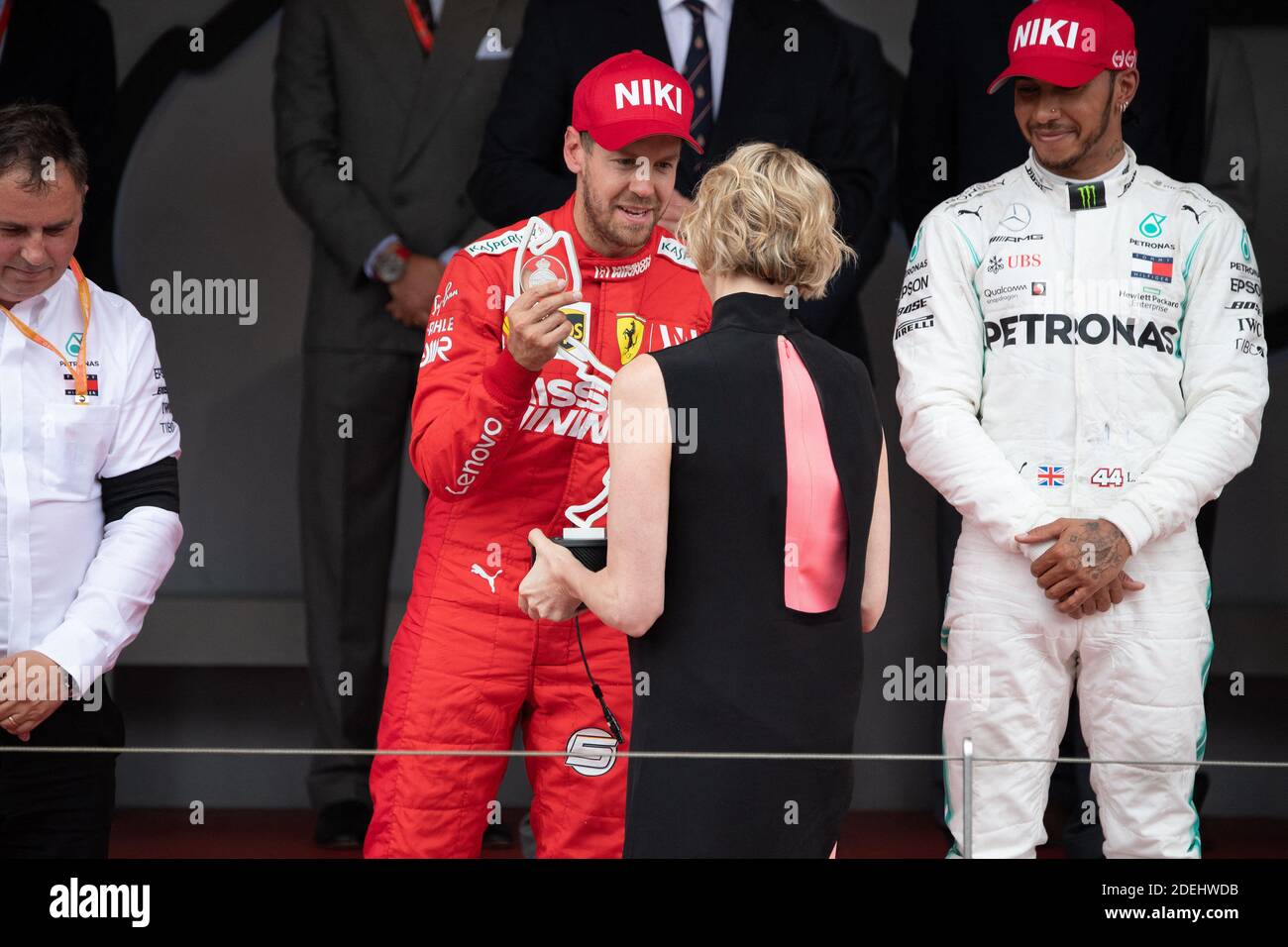 Sebastian Vettel of Germany and Princess Charlene of Monaco pose on the ...