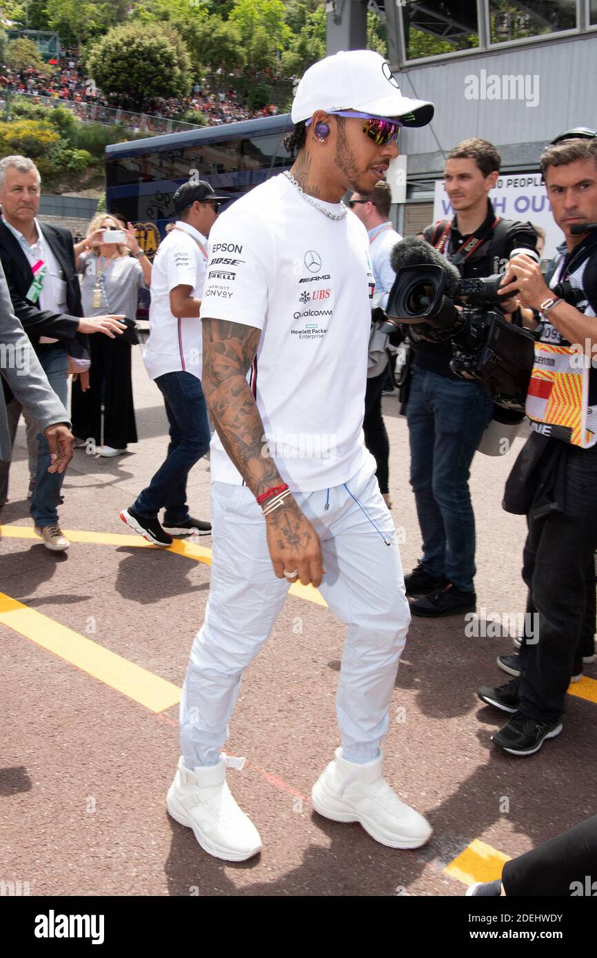 Lewis Hamilton attends the F1 Grand Prix of Monaco on May 26, 2019 in ...