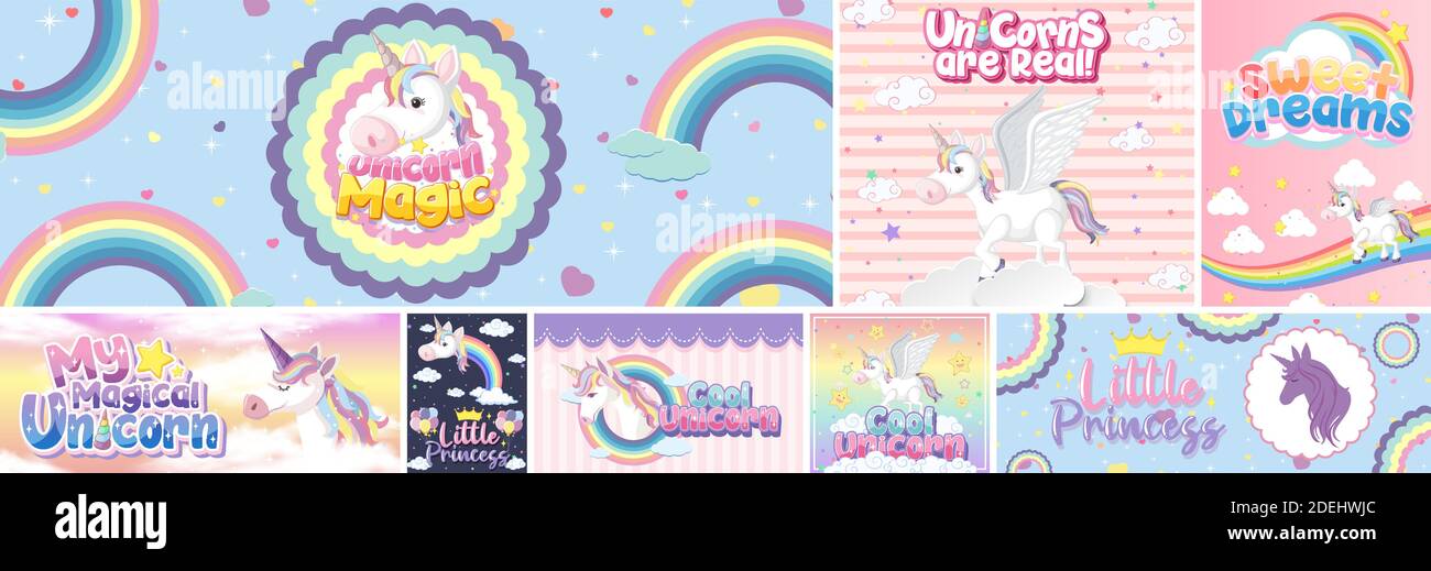 Cute unicorn banner on pastel background color illustration Stock ...