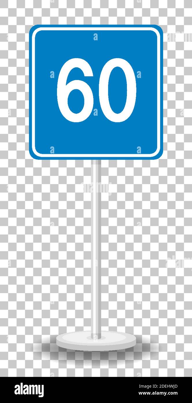 Blue minimum speed limit 60 road sign with stand isolated on ...
