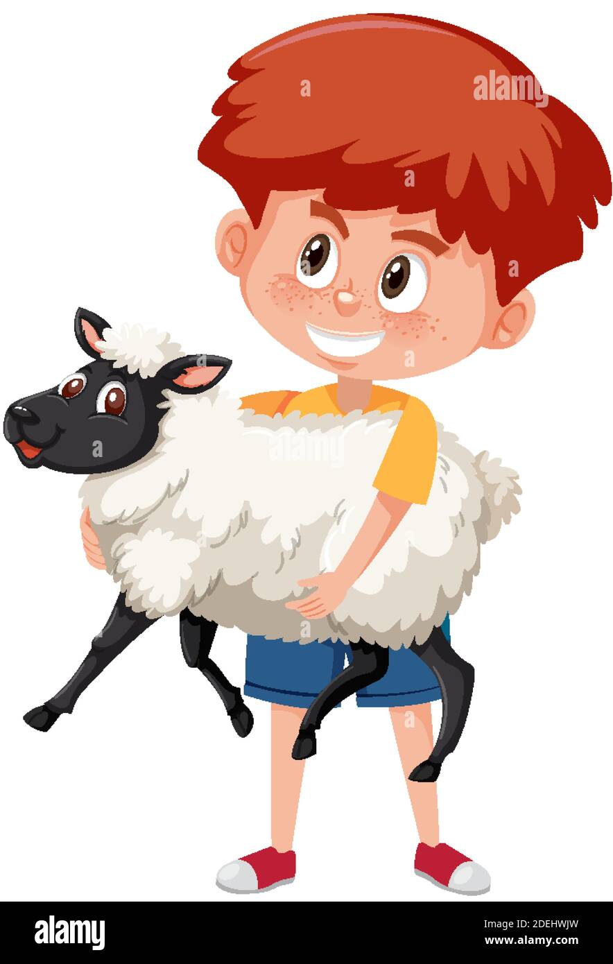 Boy holding cute animal cartoon character isolated on white background ...