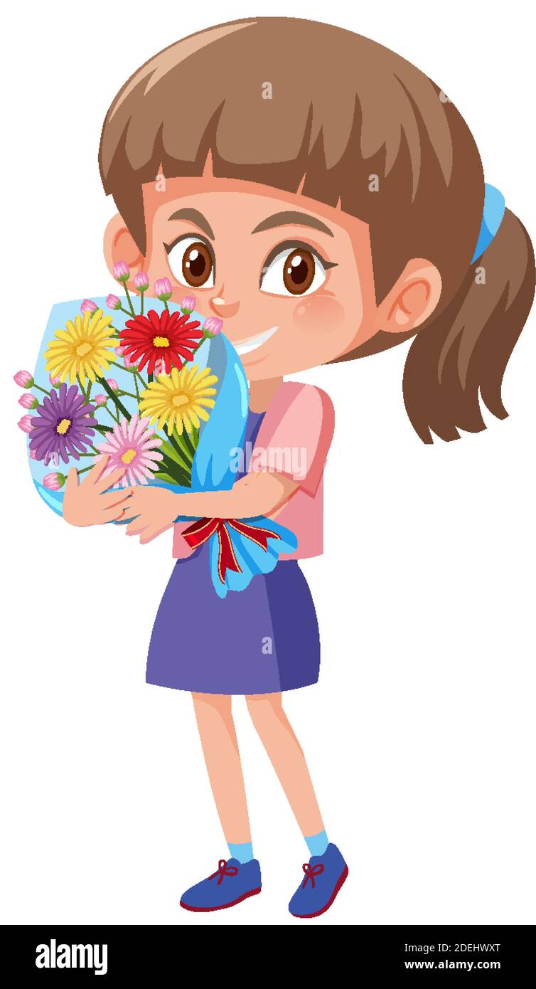Girl holding flower in pot cartoon character isolated on white ...