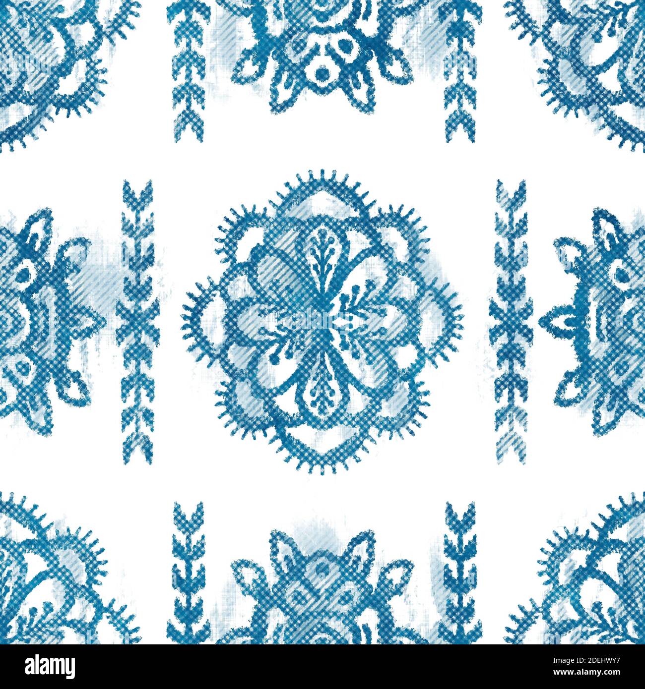 Seamless blue crosshatch tribal rug motif pattern Stock Photo - Alamy