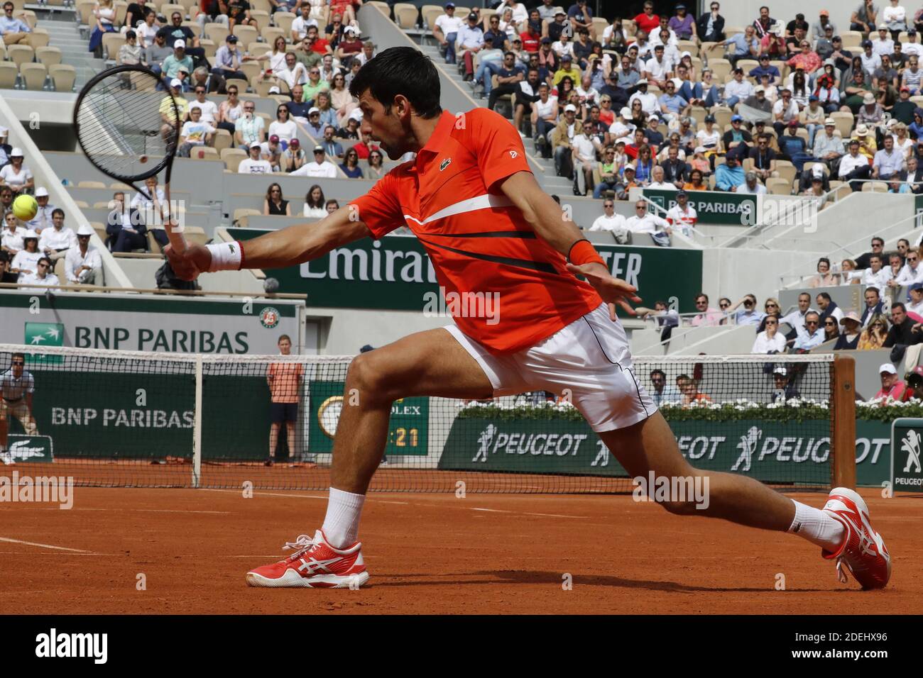 Serbia's Novak Djokovic playing in the first round of the 2019 BNP ...