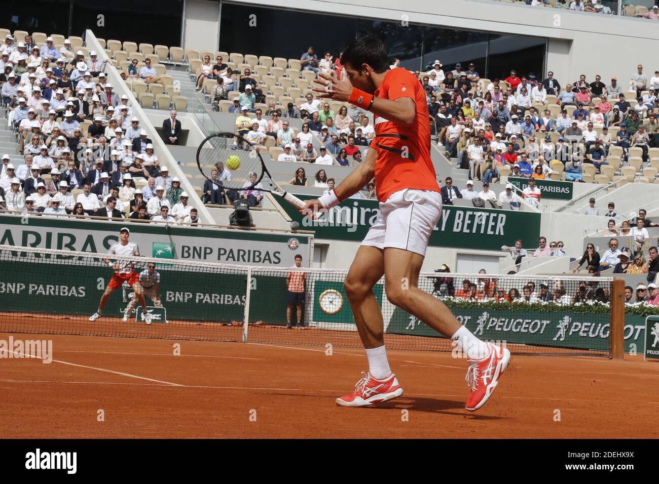 Serbia's Novak Djokovic playing in the first round of the 2019 BNP ...