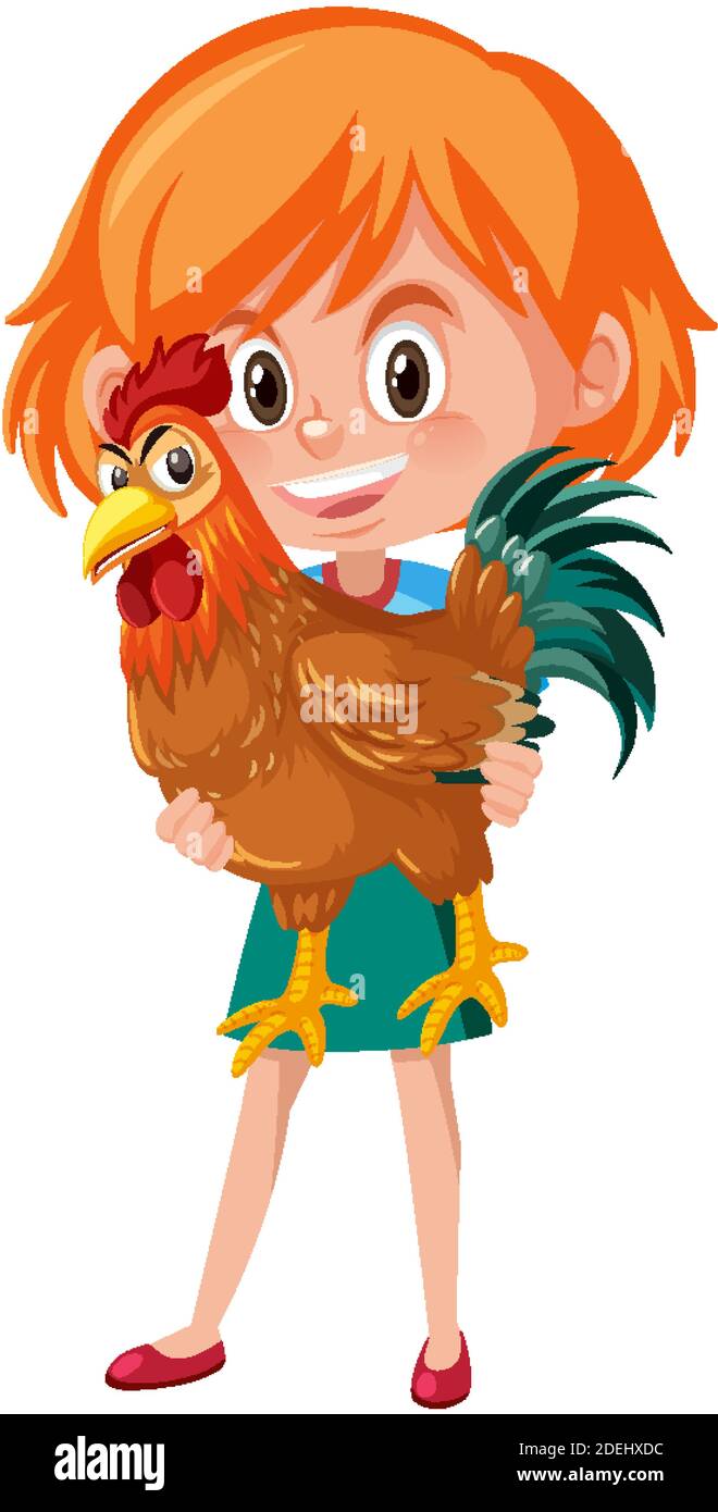 Girl holding cute animal cartoon character isolated on white background ...