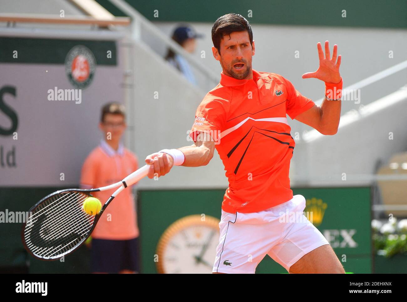 Serbia's Novak Djokovic playing in the first round of the 2019 BNP ...