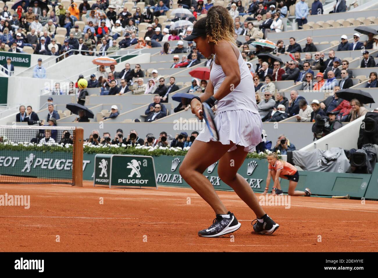 Japan's Naomi Osaka playing in the first round of the 2019 BNP Paribas ...