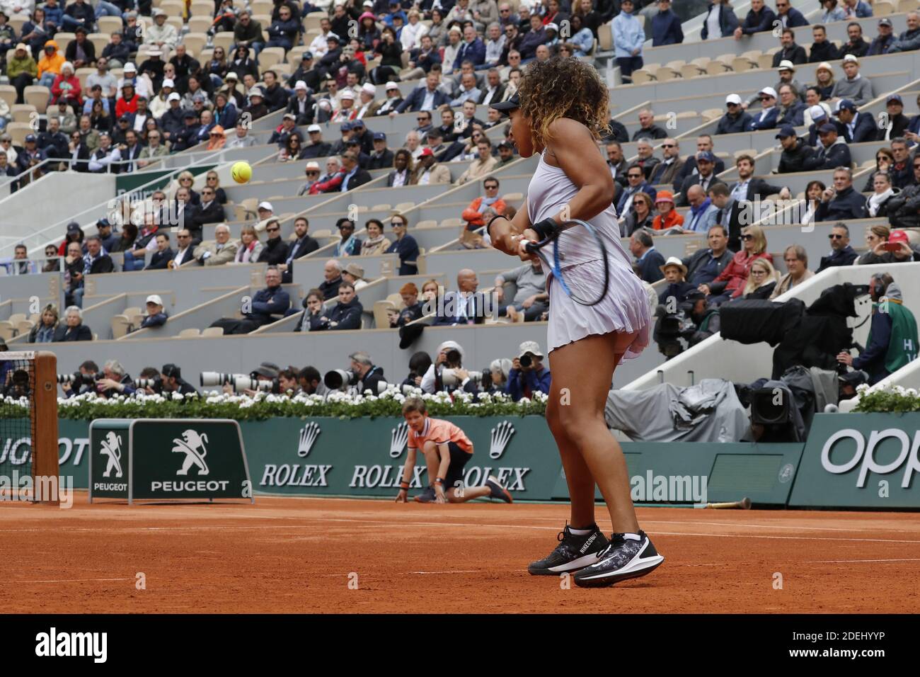 Japan's Naomi Osaka playing in the first round of the 2019 BNP Paribas ...