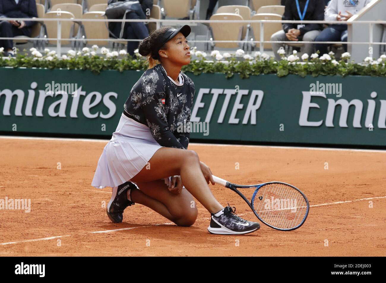 Japan's Naomi Osaka playing in the first round of the 2019 BNP Paribas ...