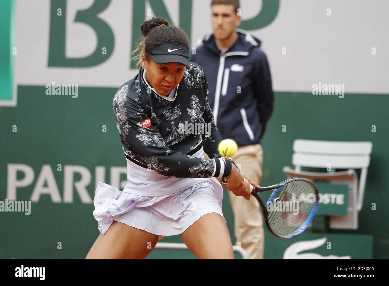 Japan's Naomi Osaka playing in the first round of the 2019 BNP Paribas ...