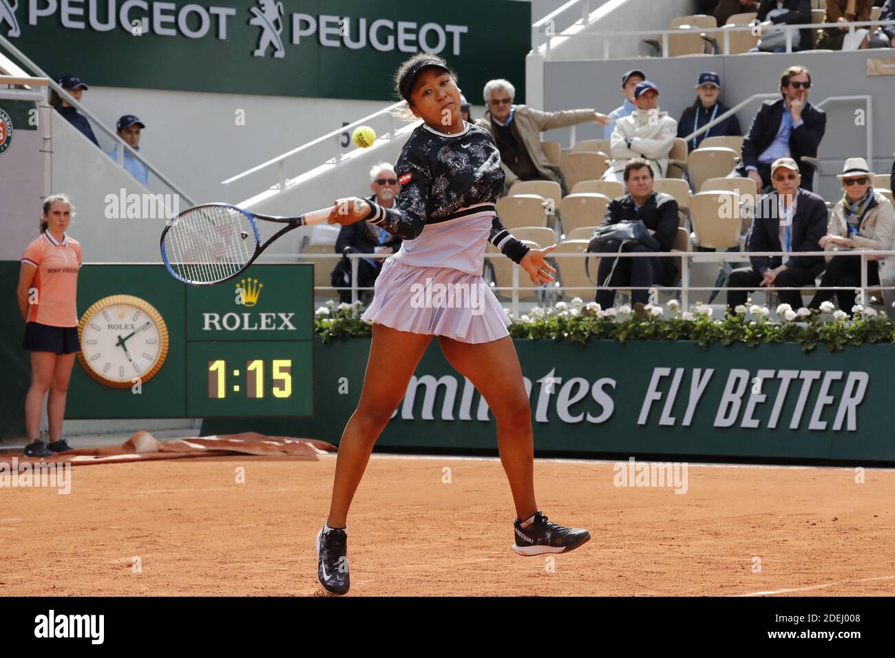 Japan's Naomi Osaka playing in the first round of the 2019 BNP Paribas ...