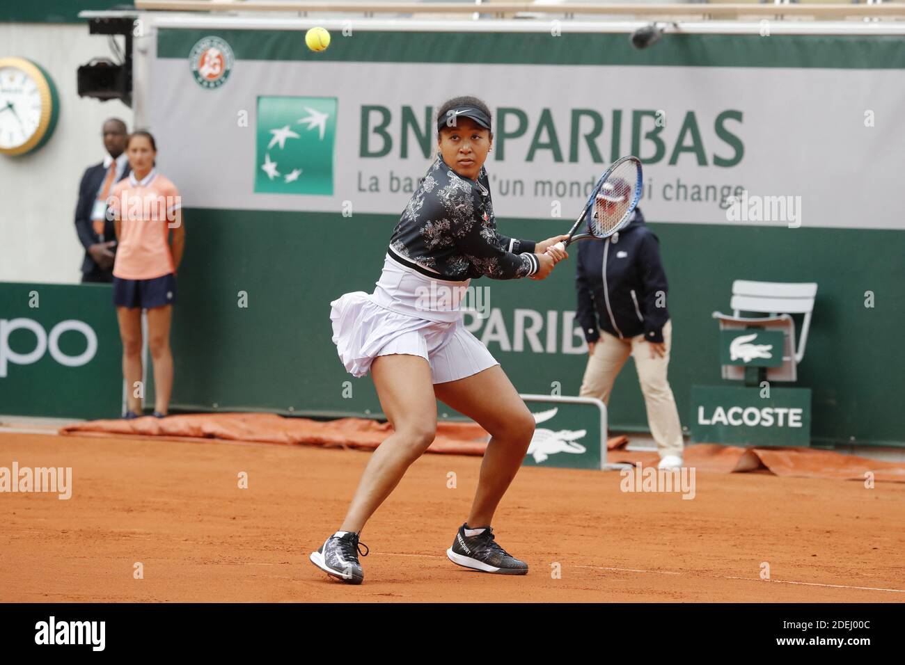 Japan's Naomi Osaka playing in the first round of the 2019 BNP Paribas ...