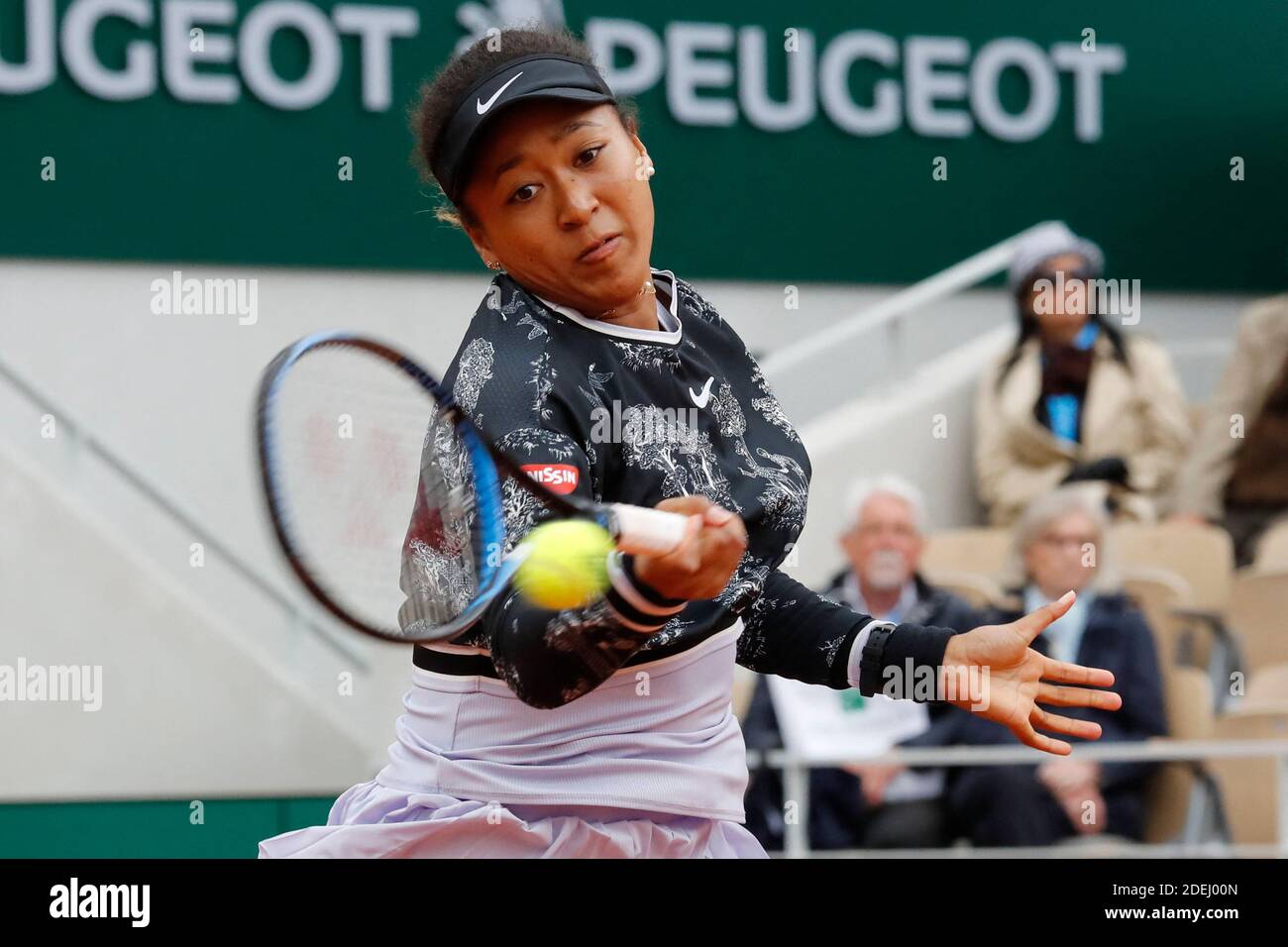 Japan's Naomi Osaka playing in the first round of the 2019 BNP Paribas ...