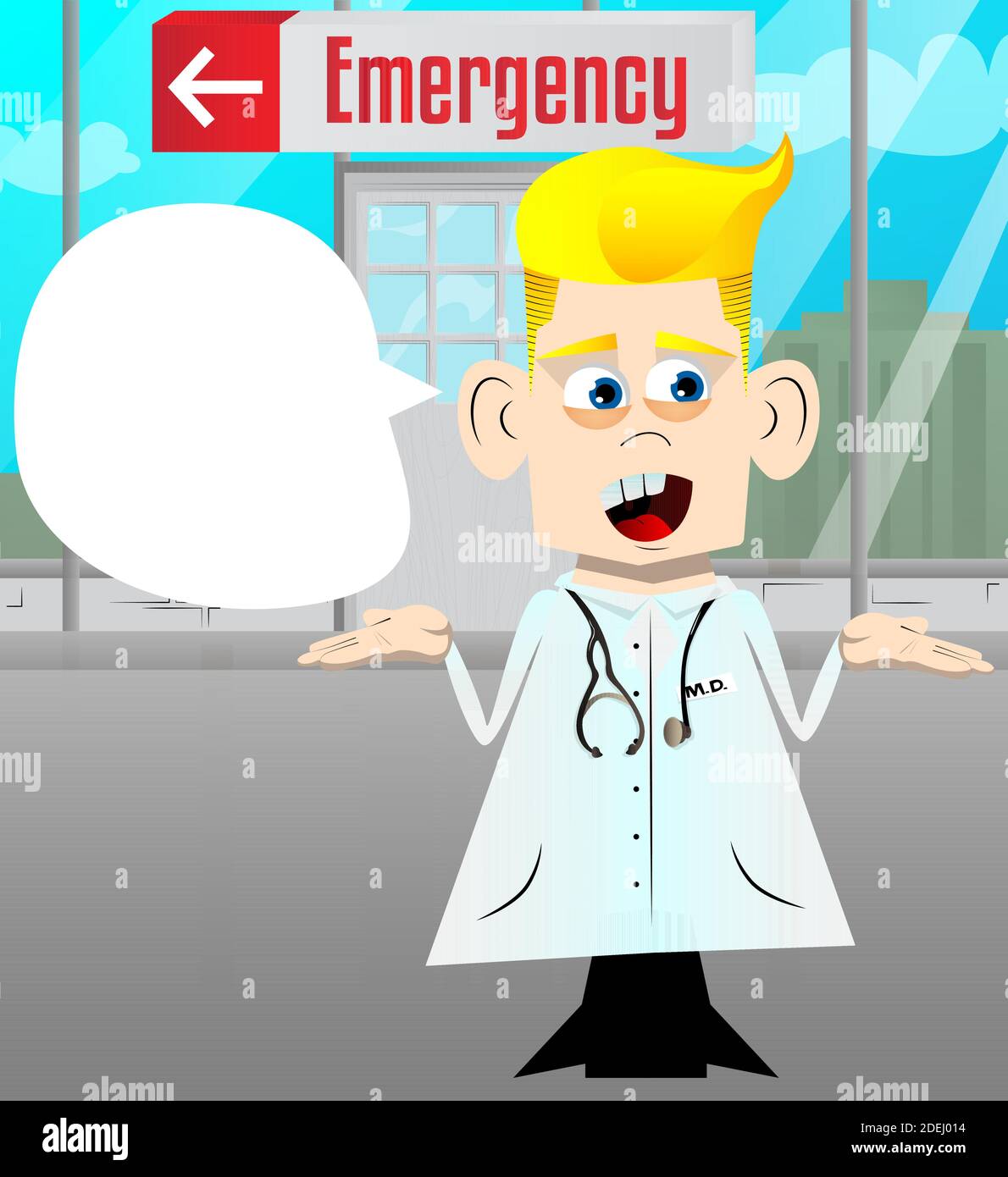 Funny cartoon doctor shrugs shoulders expressing don't know gesture ...