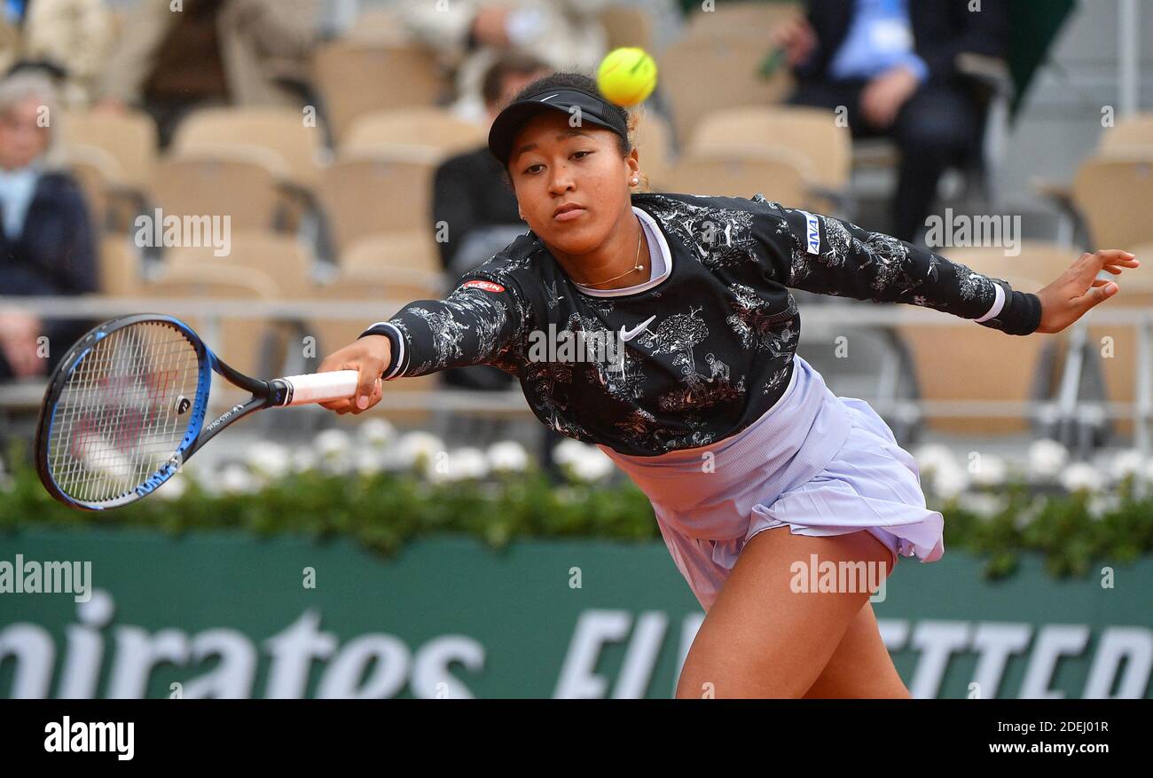 Japan's Naomi Osaka playing in the first round of the 2019 BNP Paribas ...