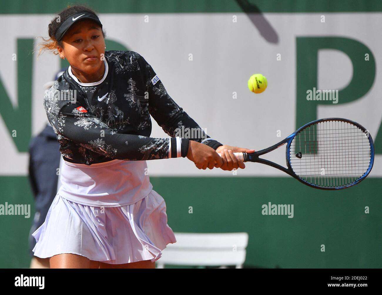 Japan's Naomi Osaka playing in the first round of the 2019 BNP Paribas ...