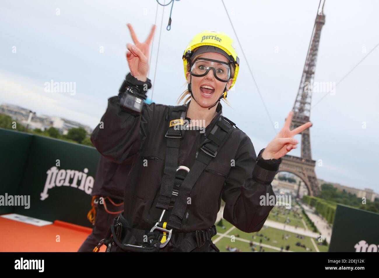 Mary Patrux attends the Smash Perrier event, a 800 meters zip-line from ...