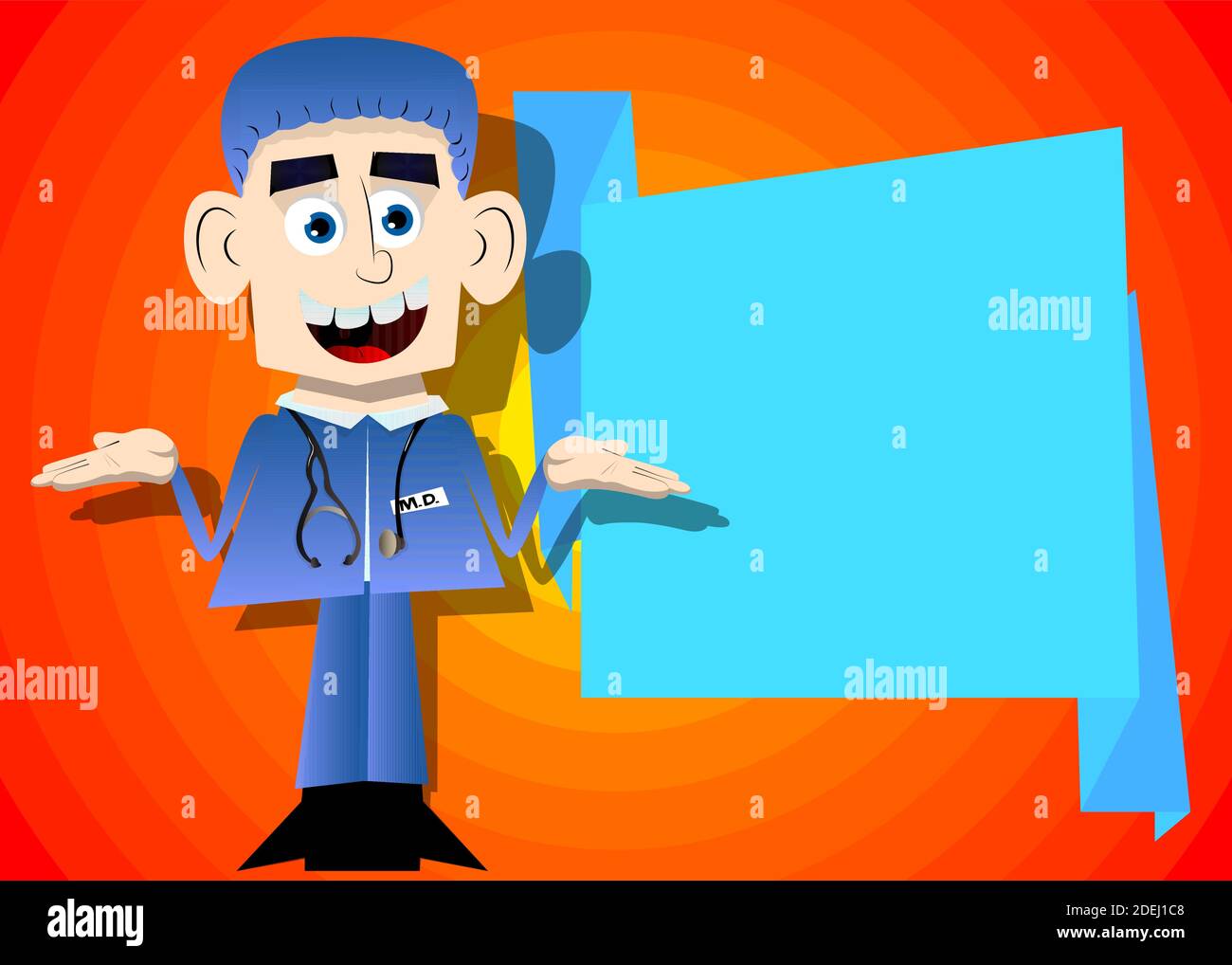 Funny cartoon doctor shrugs shoulders expressing don't know gesture ...