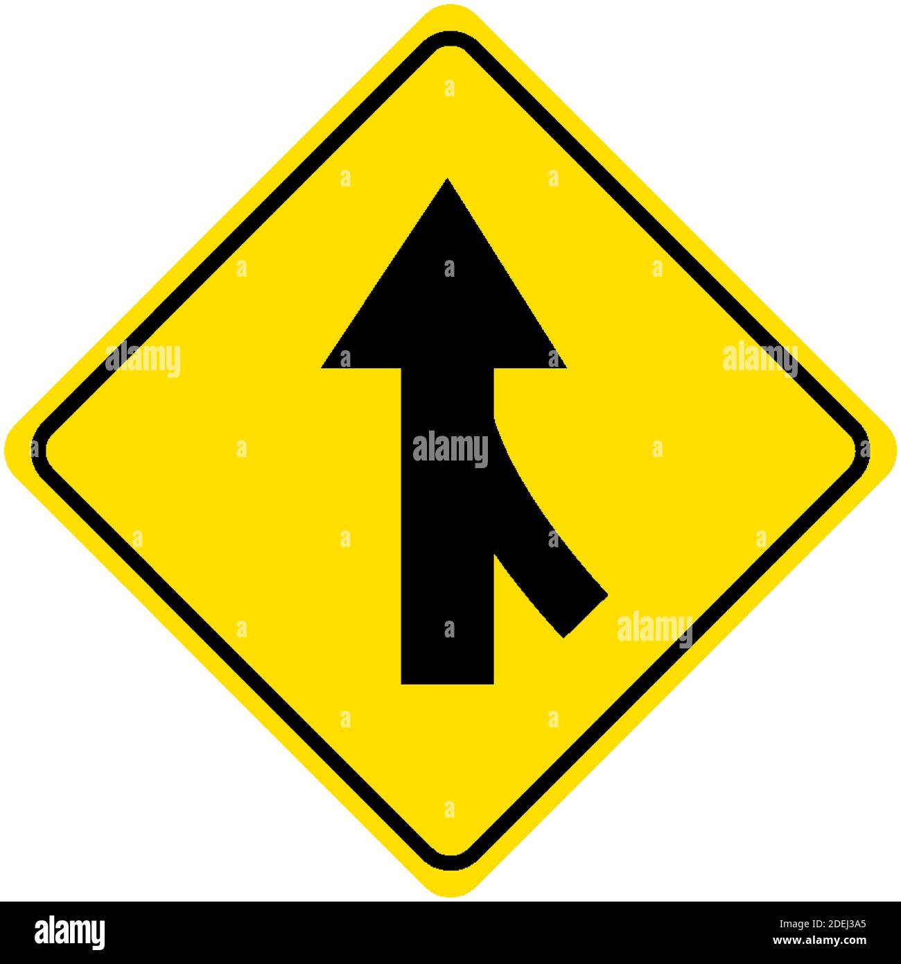 Merging traffic (from right) ahead yellow sign on white background ...