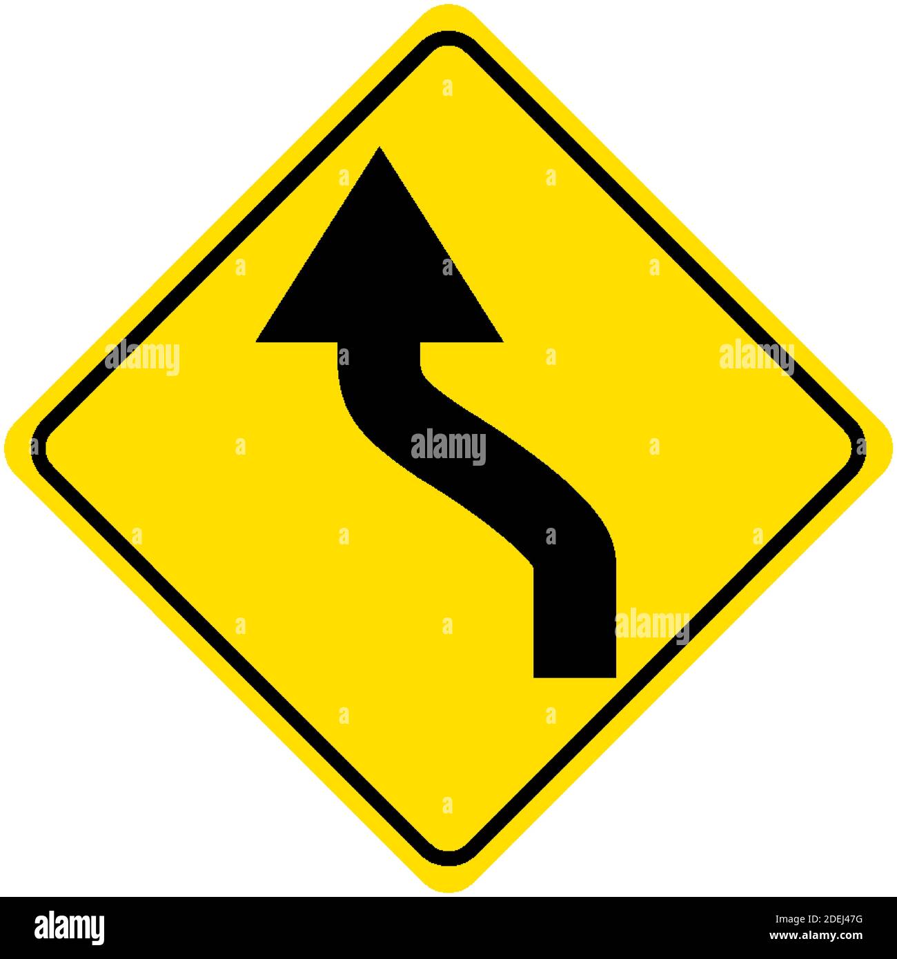 Warning for a double curve yellow sign on white background illustration ...