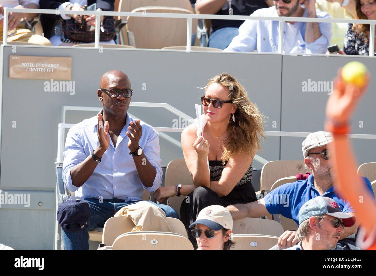 Julie Ferrier in stands during French Tennis Open at Roland-Garros ...