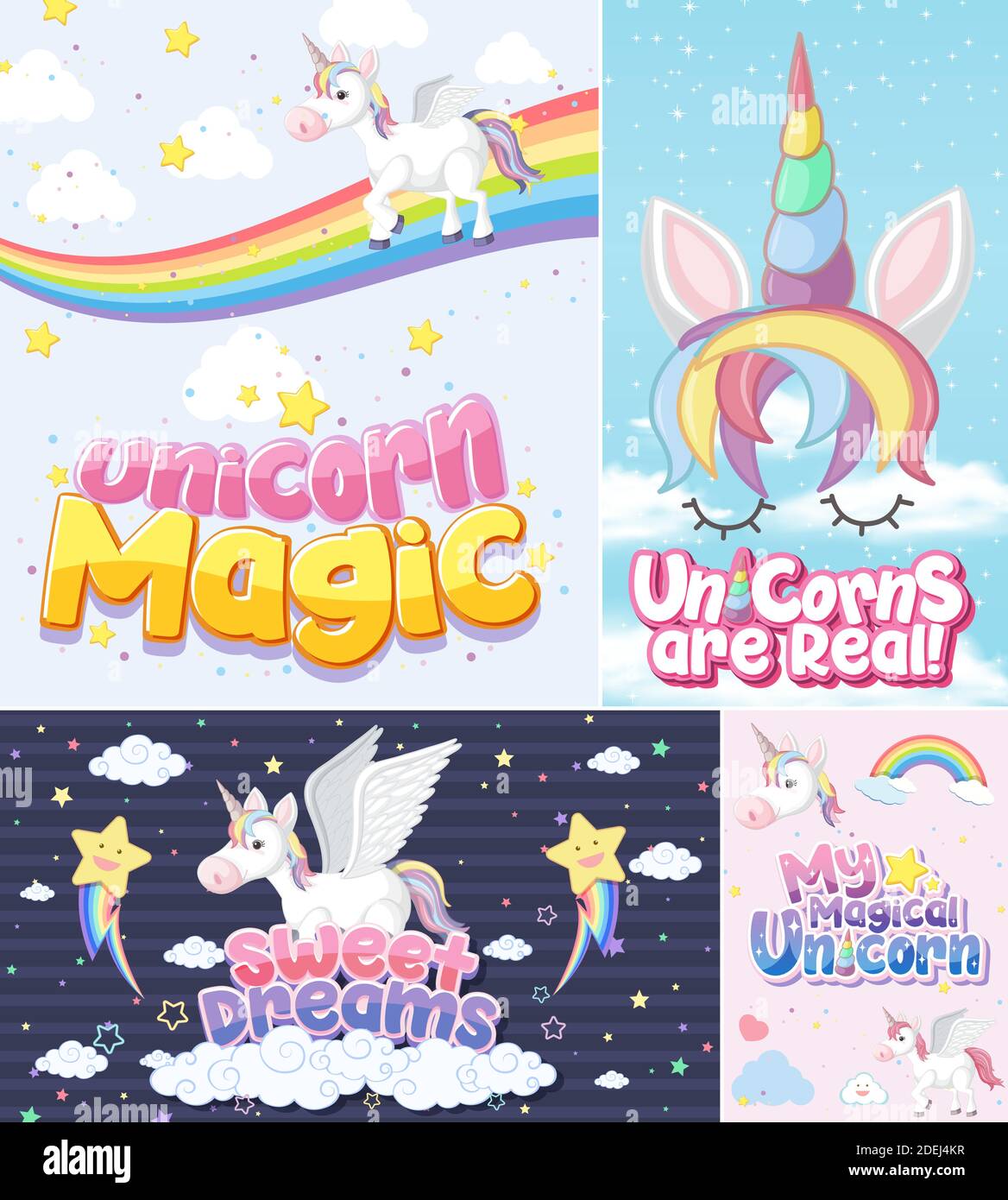 Cute unicorn banner on pastel background color illustration Stock ...