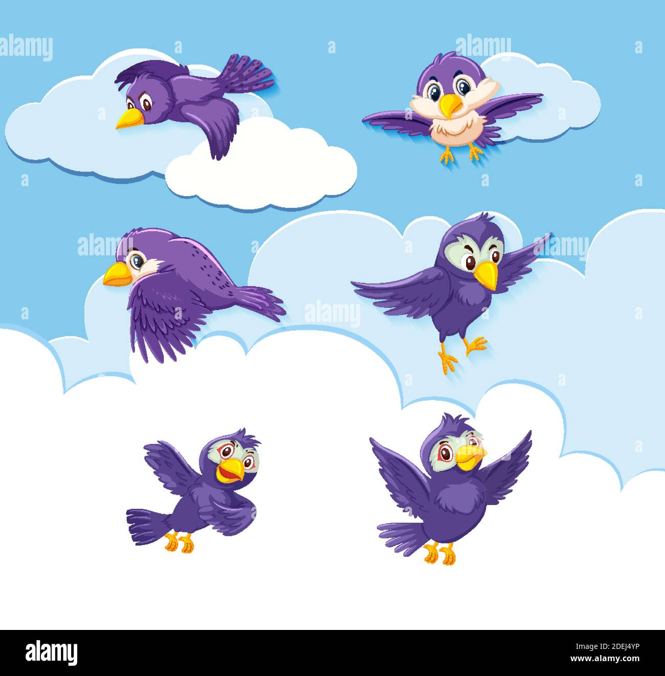 Set of bird character on sky background illustration Stock Vector Image ...