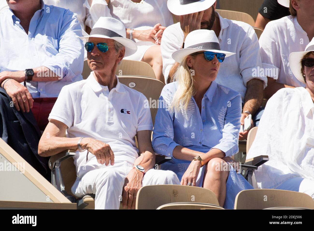 Jean-Claude Narcy and his wife in stands during French Tennis Open at ...