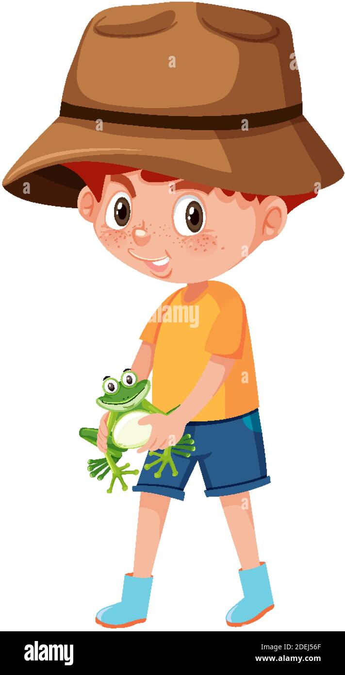 Boy holding cute animal cartoon character isolated on white background ...