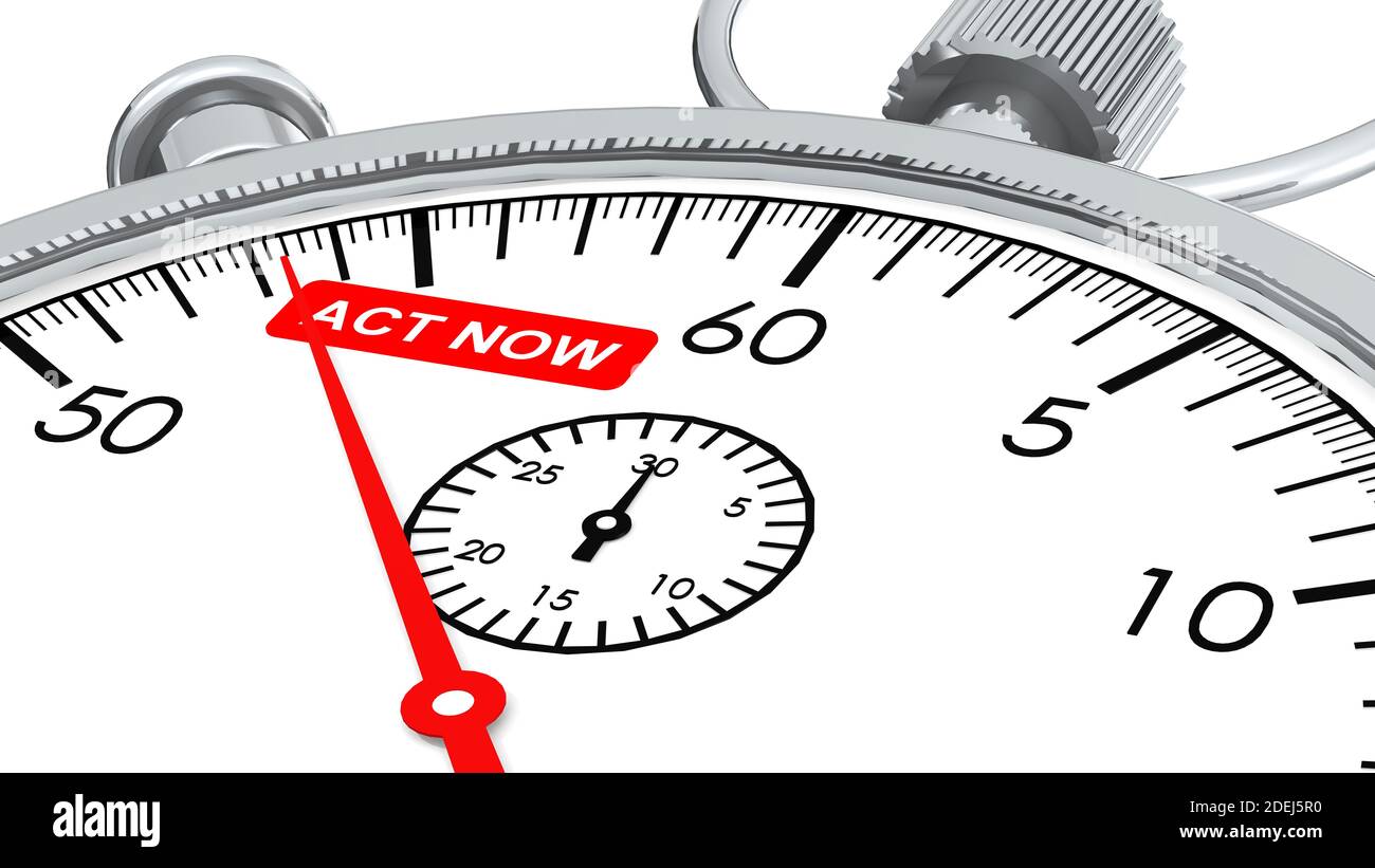 Act now word on classic stopwatch, 3D rendering Stock Photo - Alamy