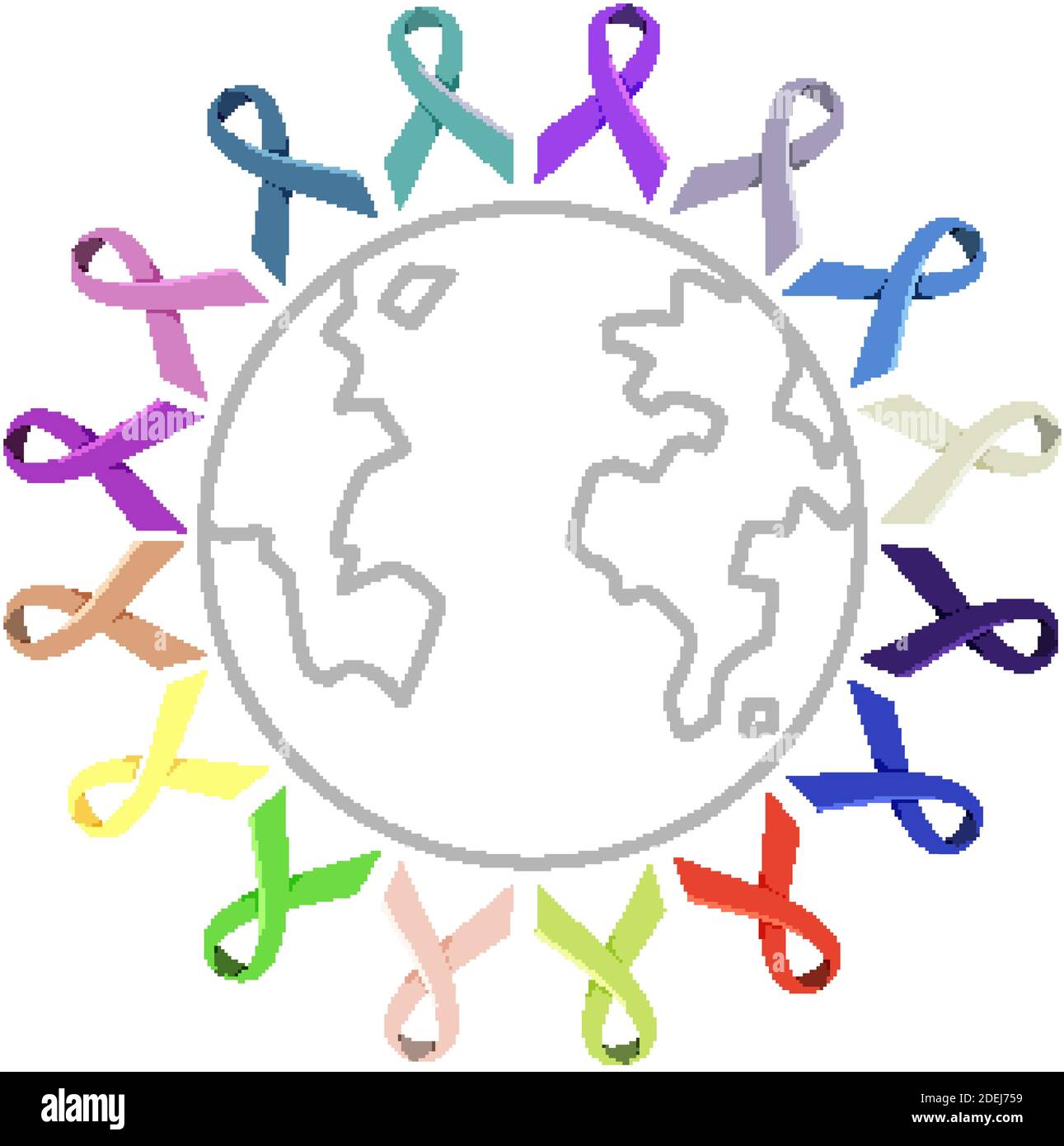 Set of different color ribbons and earth sign isolated on white ...